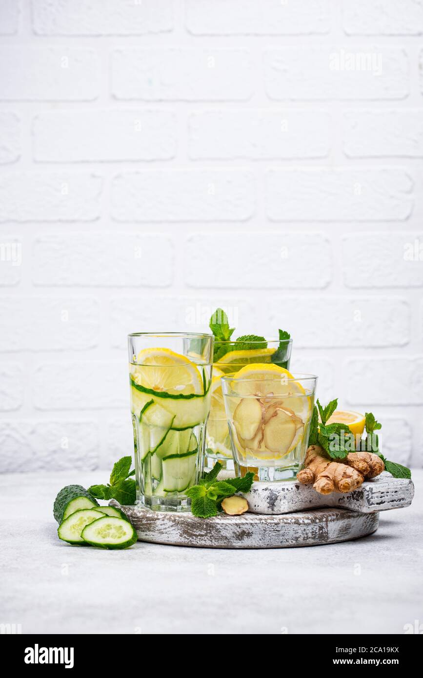 Set of various healthy detox water Stock Photo - Alamy