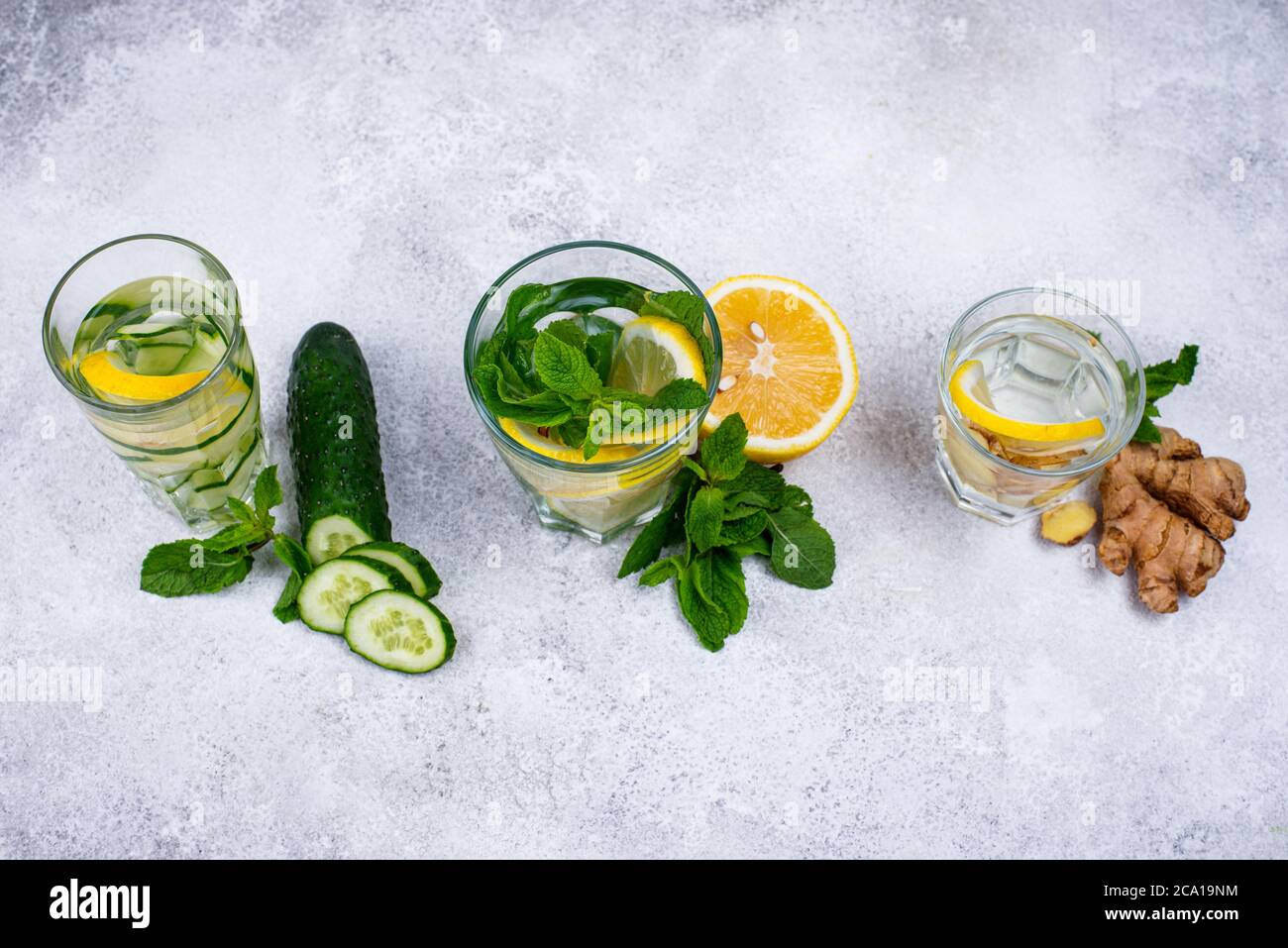 Set of various healthy detox water Stock Photo - Alamy
