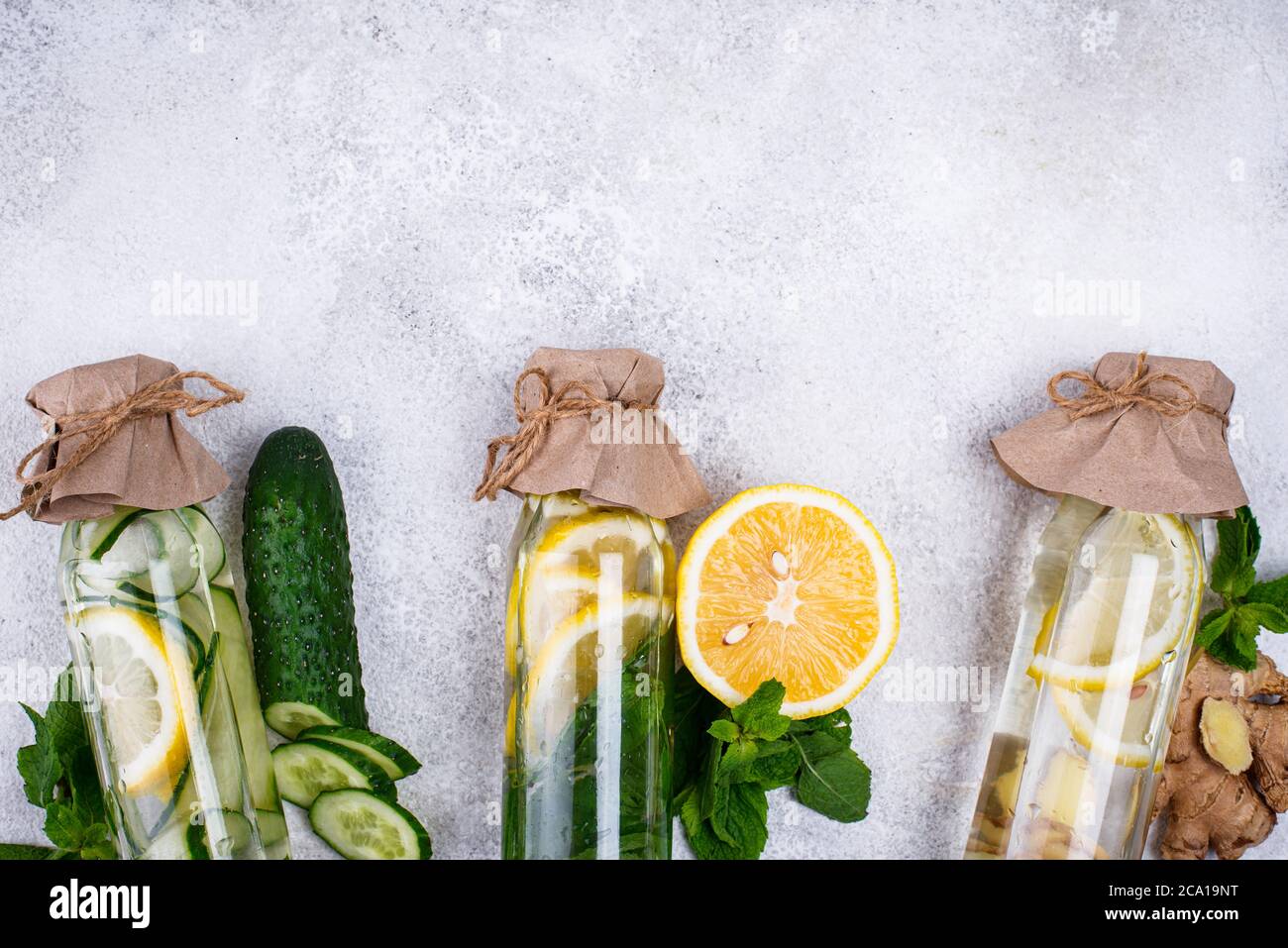 Set of various healthy detox water Stock Photo - Alamy