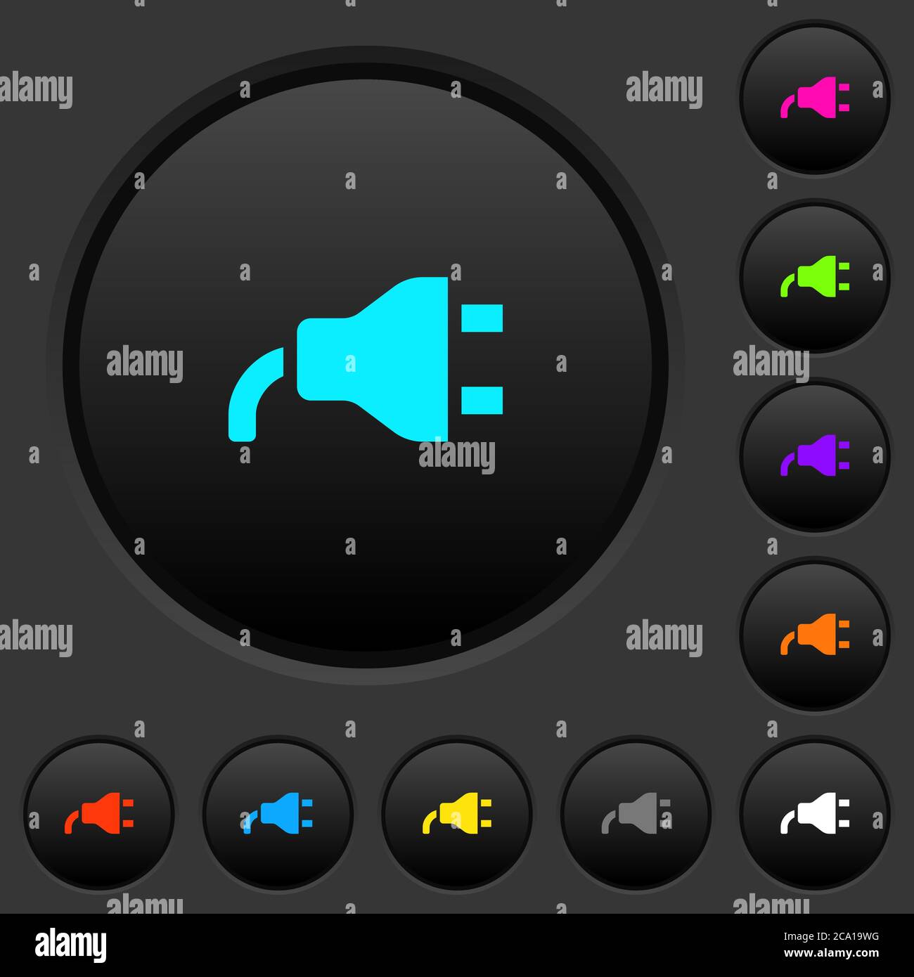 Power plug dark push buttons with vivid color icons on dark grey background Stock Vector Image ...