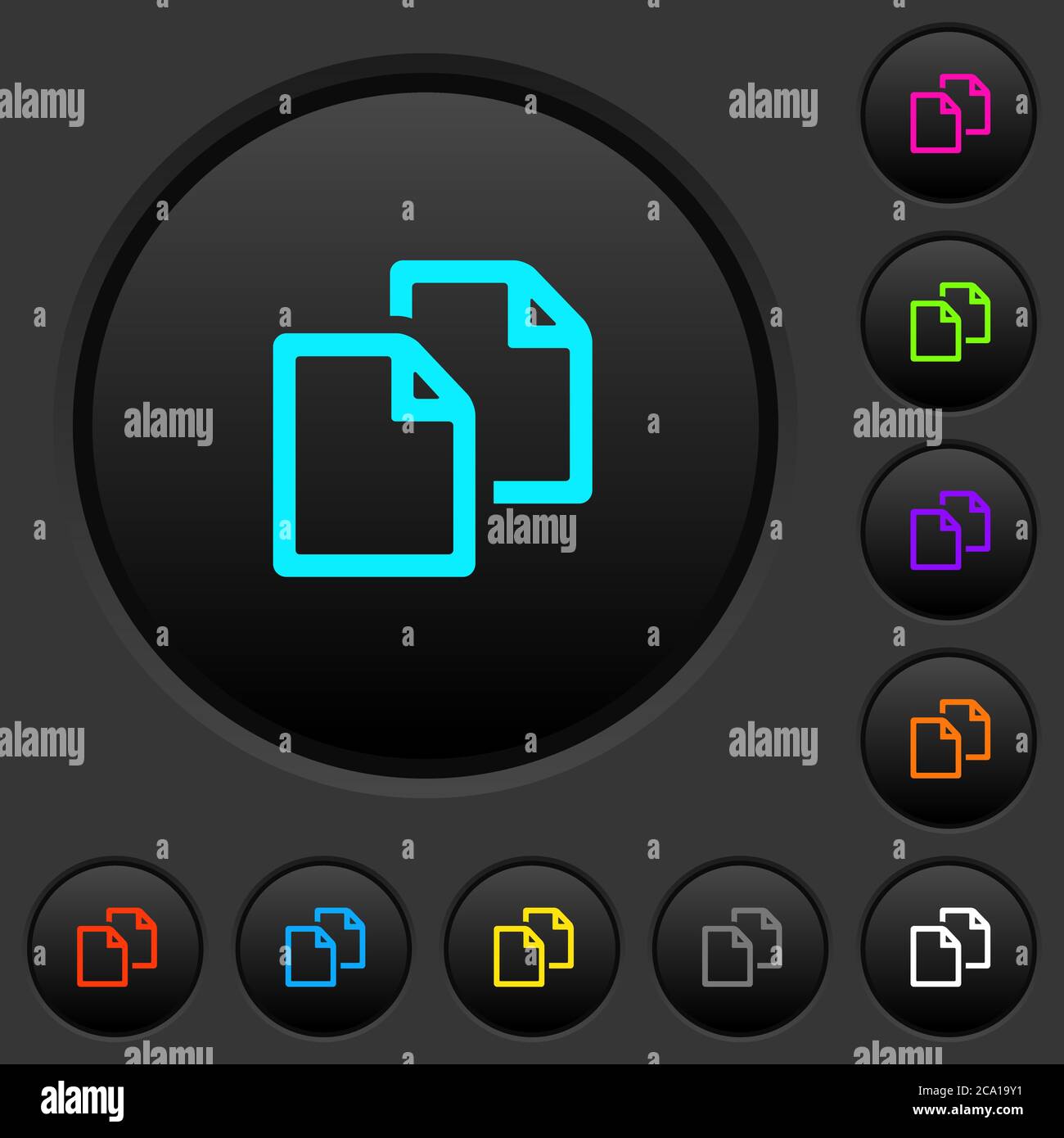Copy document dark push buttons with vivid color icons on dark grey ...