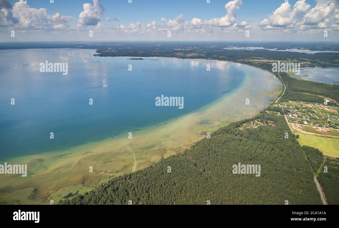 Big lake in forest background aerial drone top view Stock Photo - Alamy