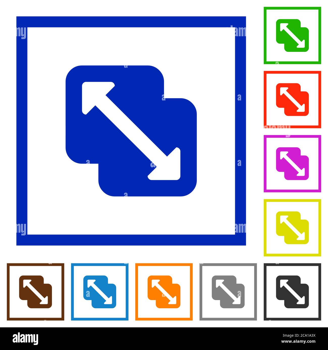 Merge shapes flat color icons in square frames on white background ...