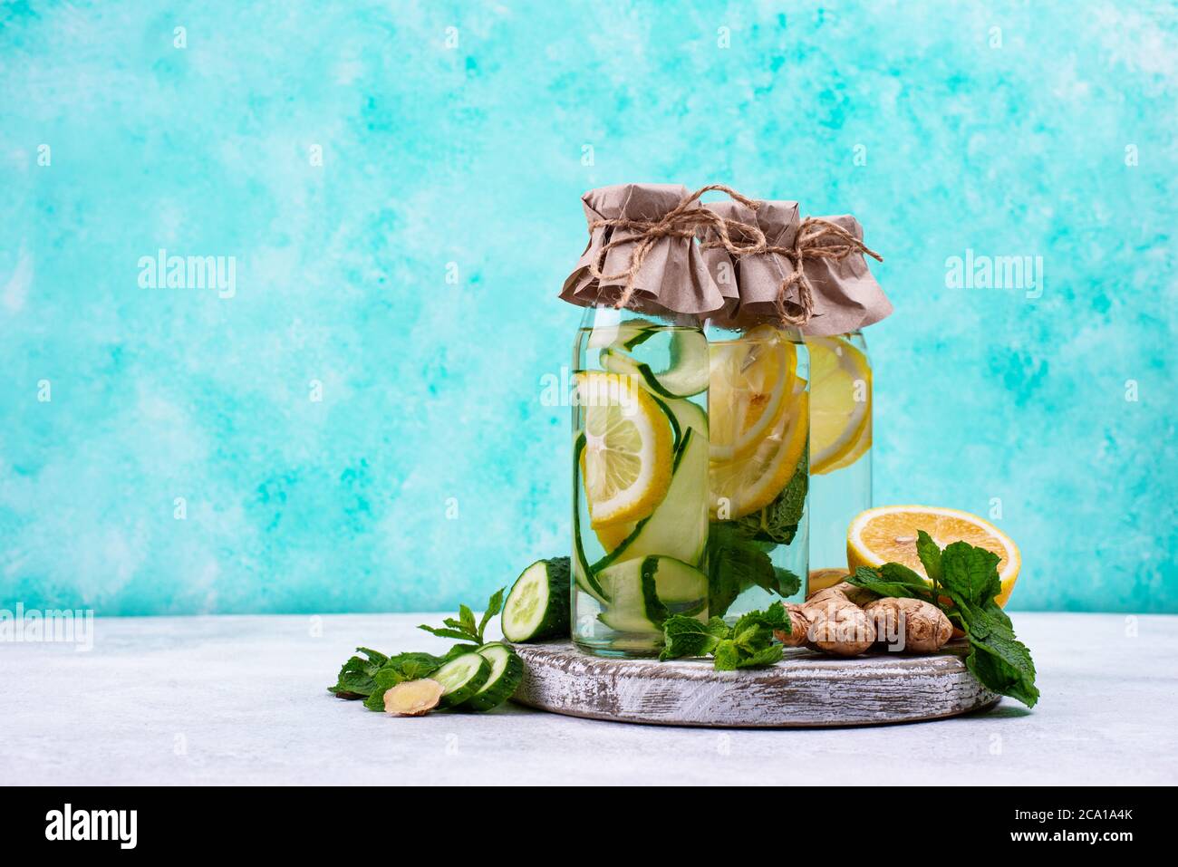 Set of various healthy detox water Stock Photo - Alamy