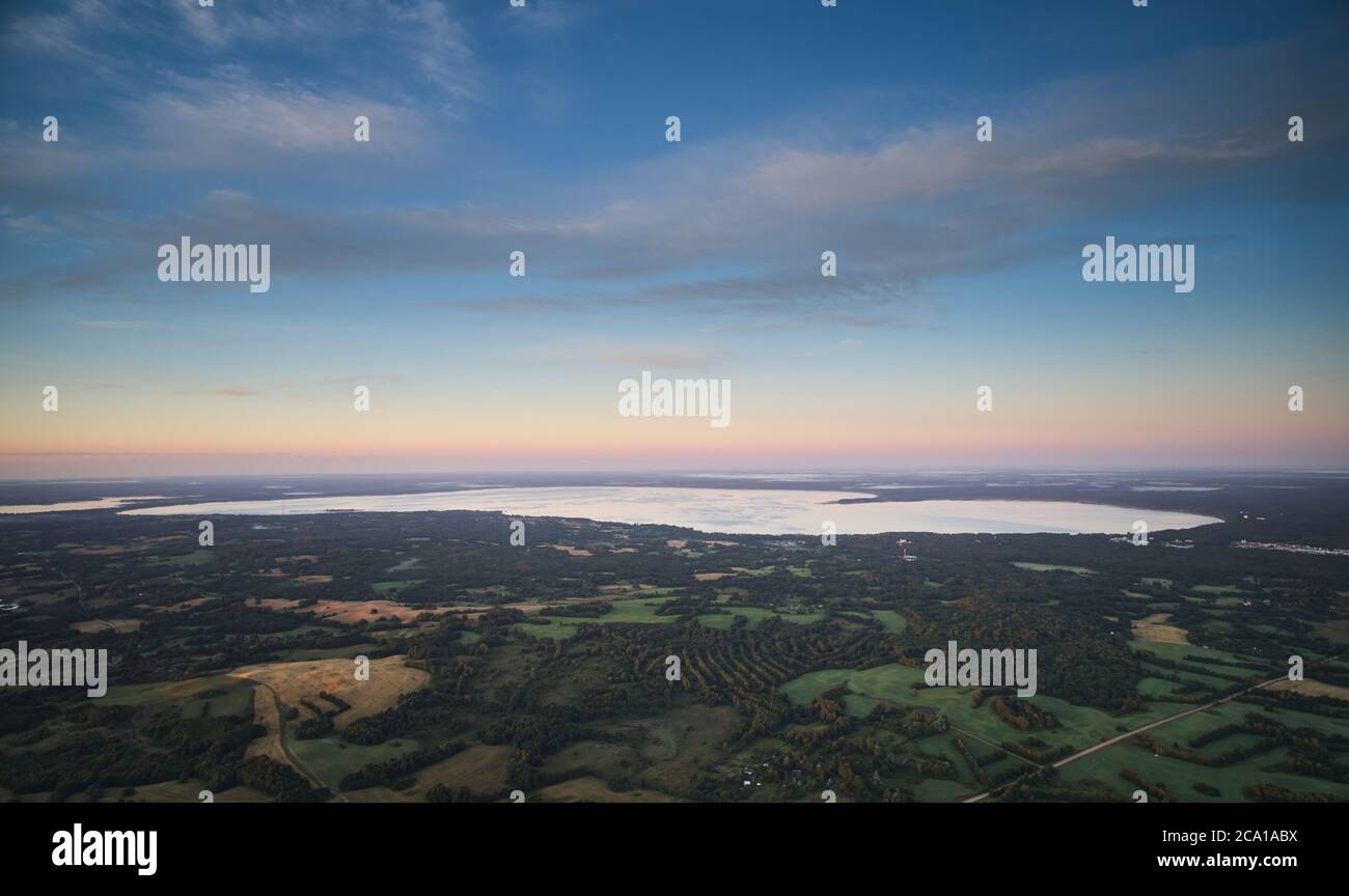 Big clean lake aerial view with blue sky space background Stock Photo ...
