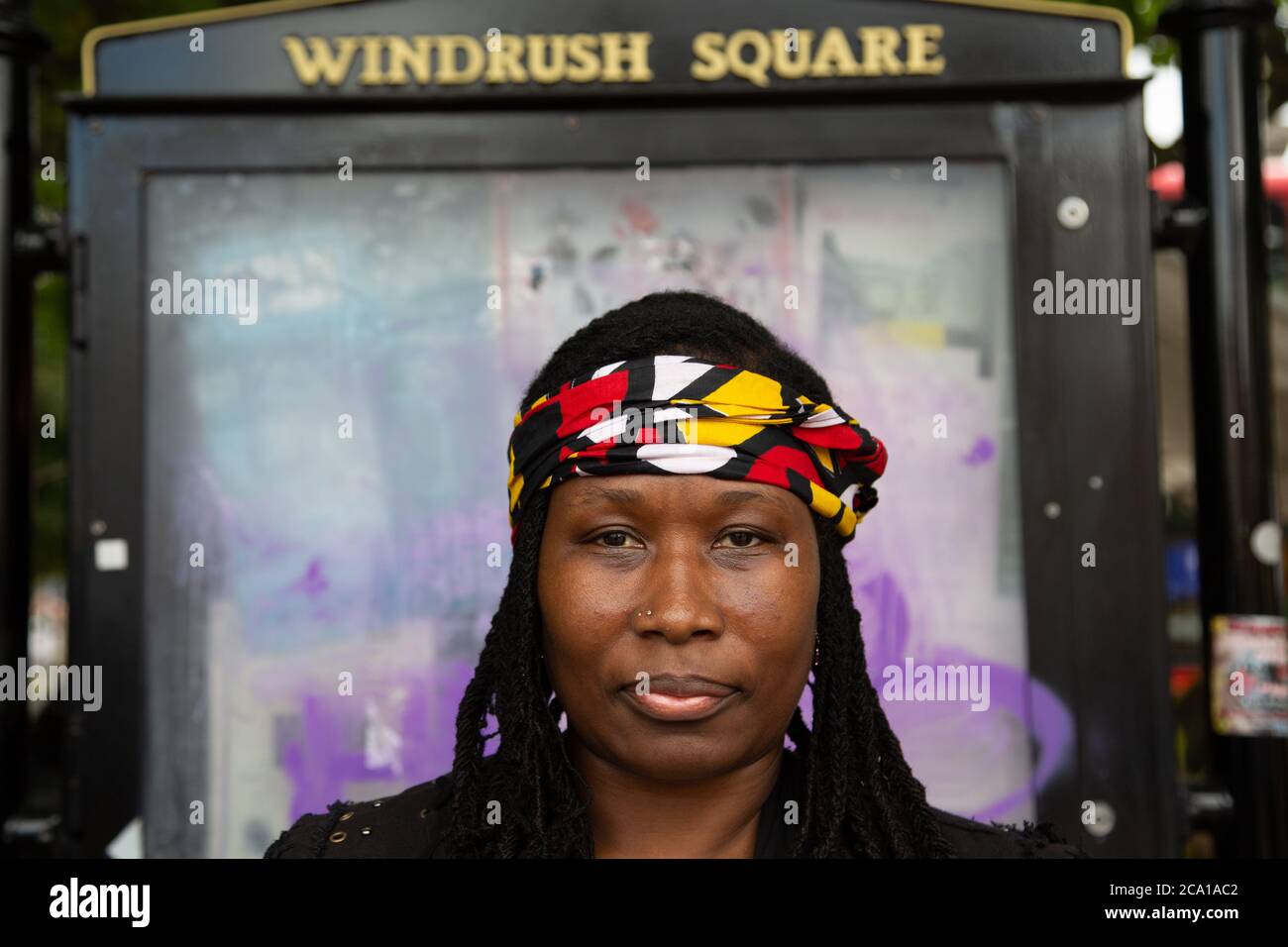 London UK 1st Agust 2020 A woman at Windrush square during the annual ...