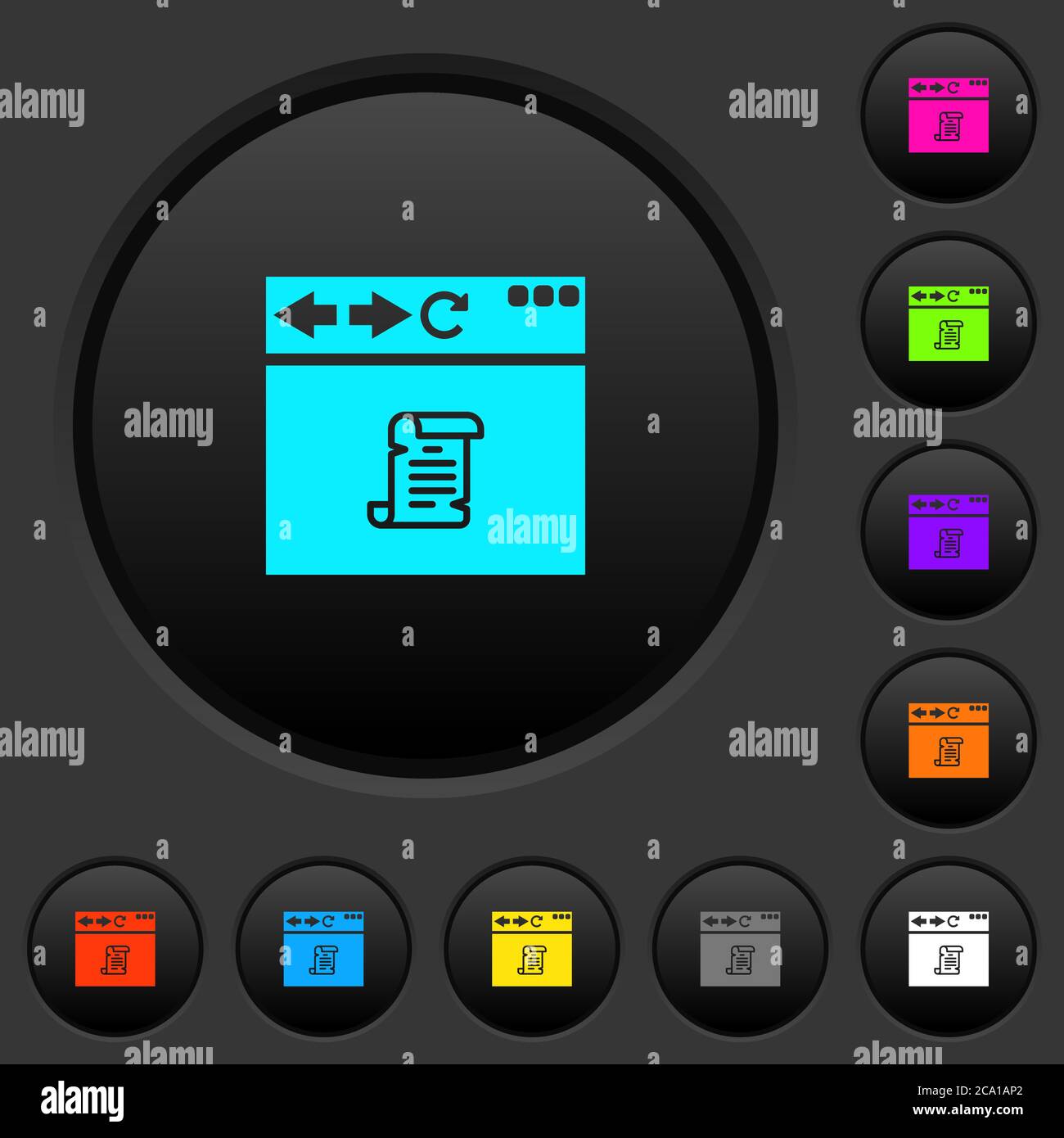 Browser running script dark push buttons with vivid color icons on dark ...