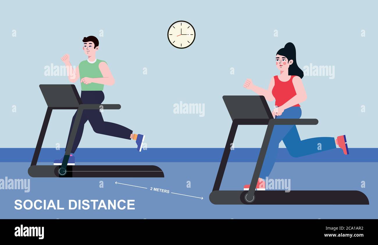 New normal concept and physical distancing people running in fitness ...