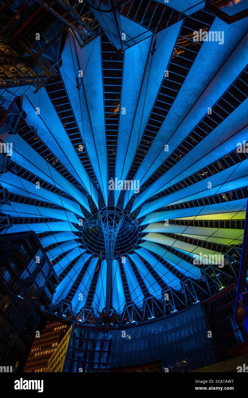Famous Sony Center at Potsdamer Platz illuminated at night in Berlin ...