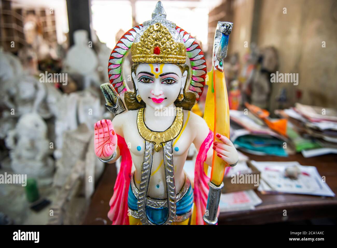 A statue carved from a stone for aesthetic beauty and divinity seen at ...