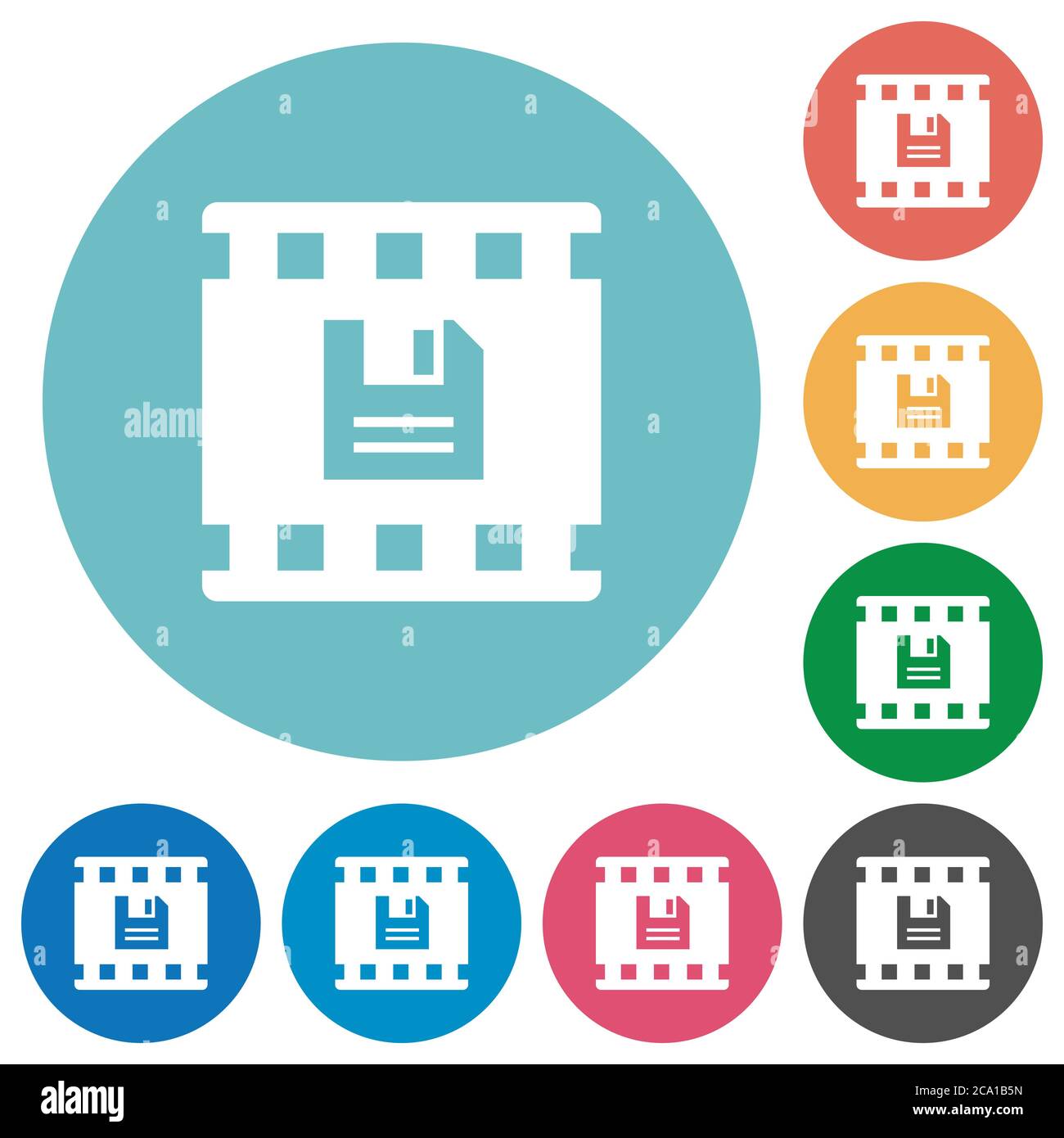 Save movie flat white icons on round color backgrounds Stock Vector ...