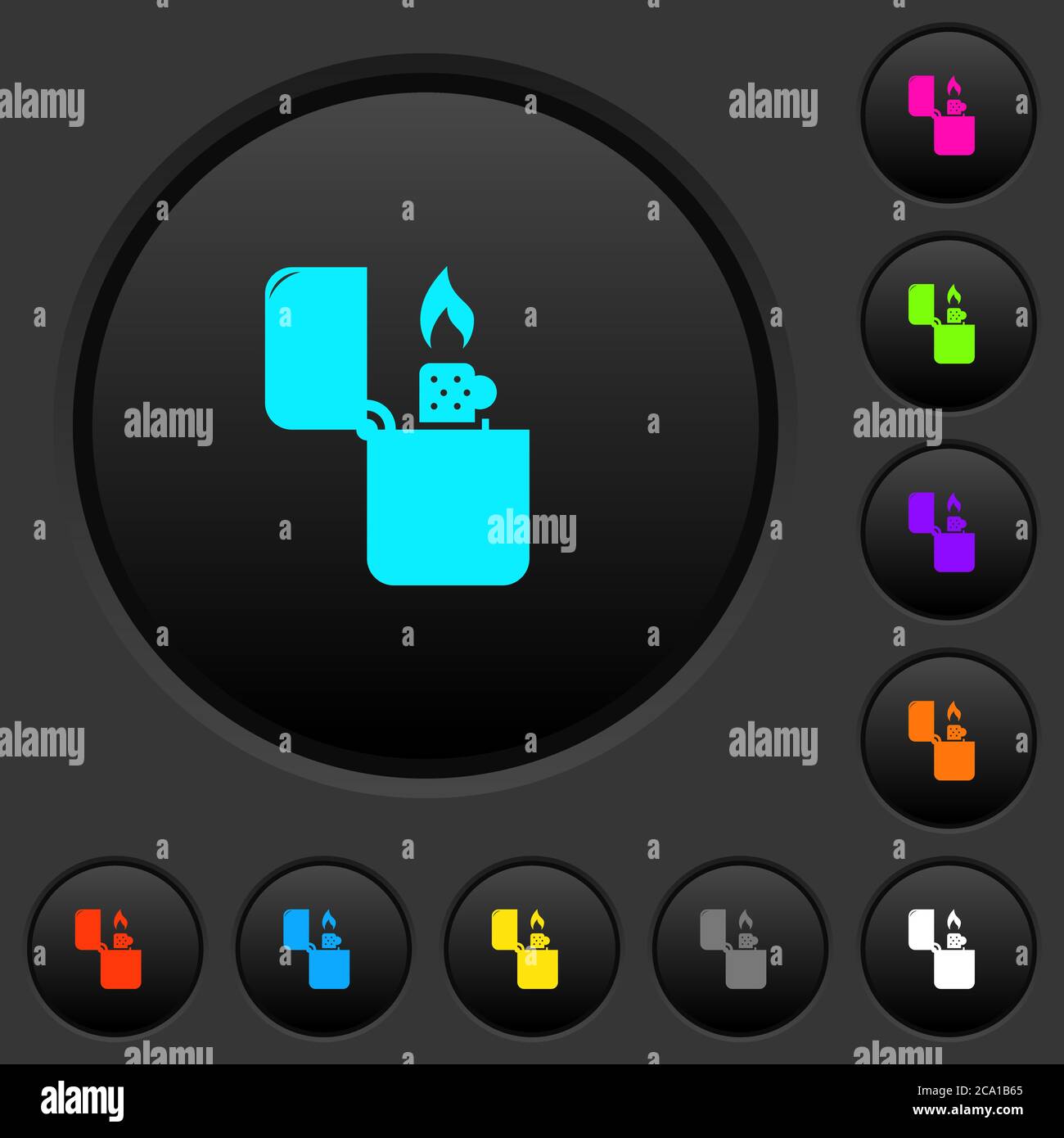 Lighter dark push buttons with vivid color icons on dark grey ...