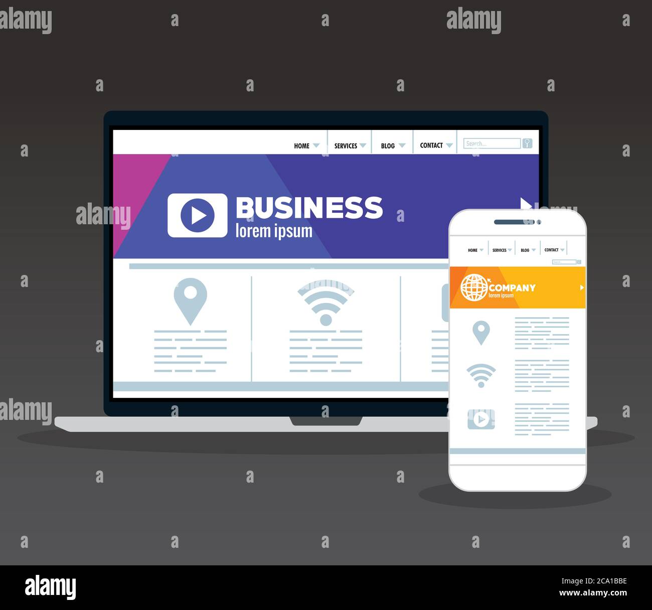 mockup responsive web, concept website development in laptop and smartphone Stock Vector Image ...