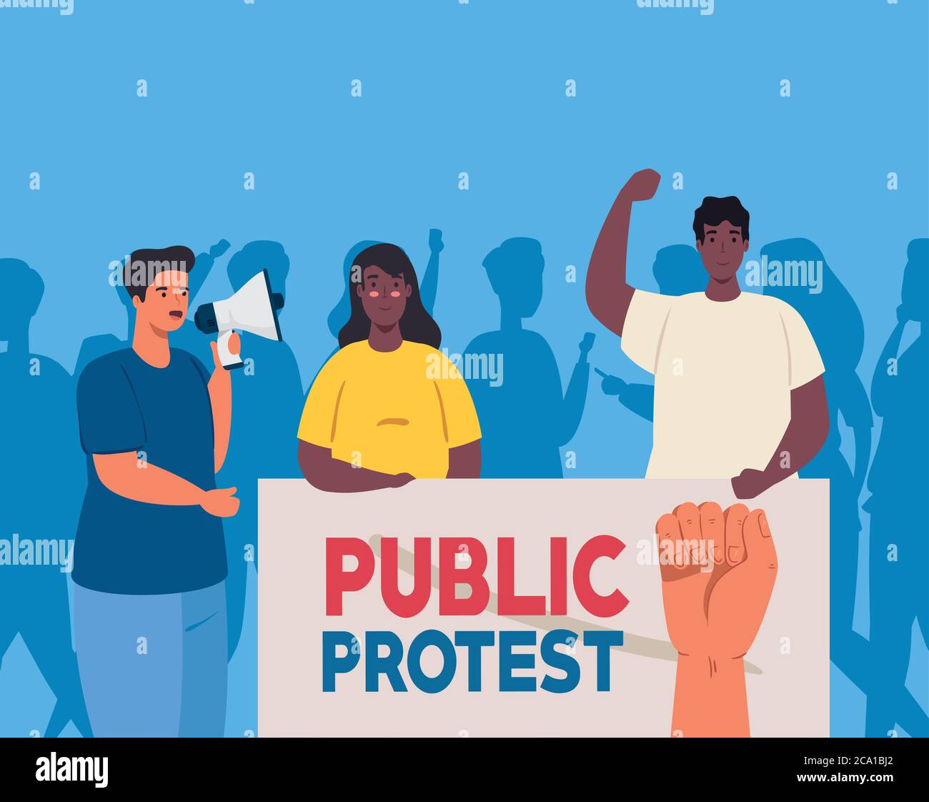 people with protests placard and megaphone, activists with strike ...