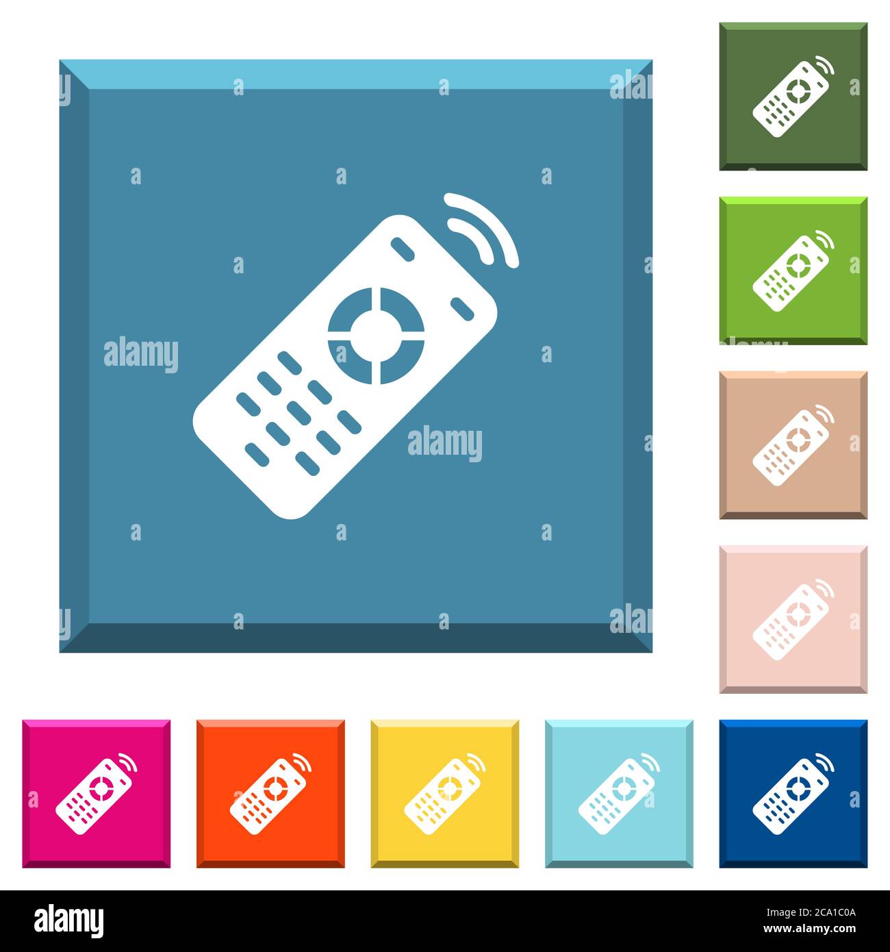 Working remote control white icons on edged square buttons in various ...