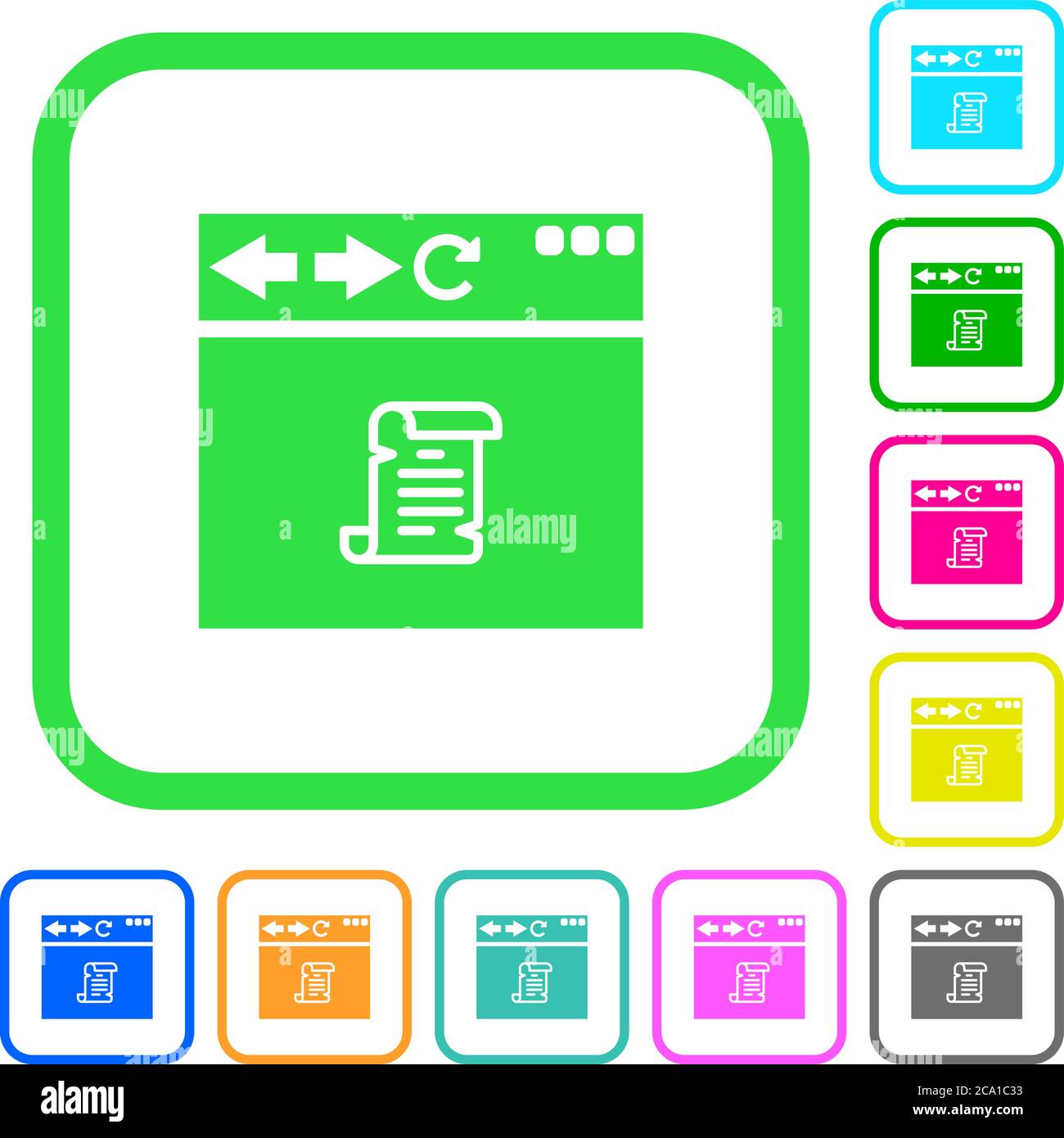 Browser running script vivid colored flat icons in curved borders on ...