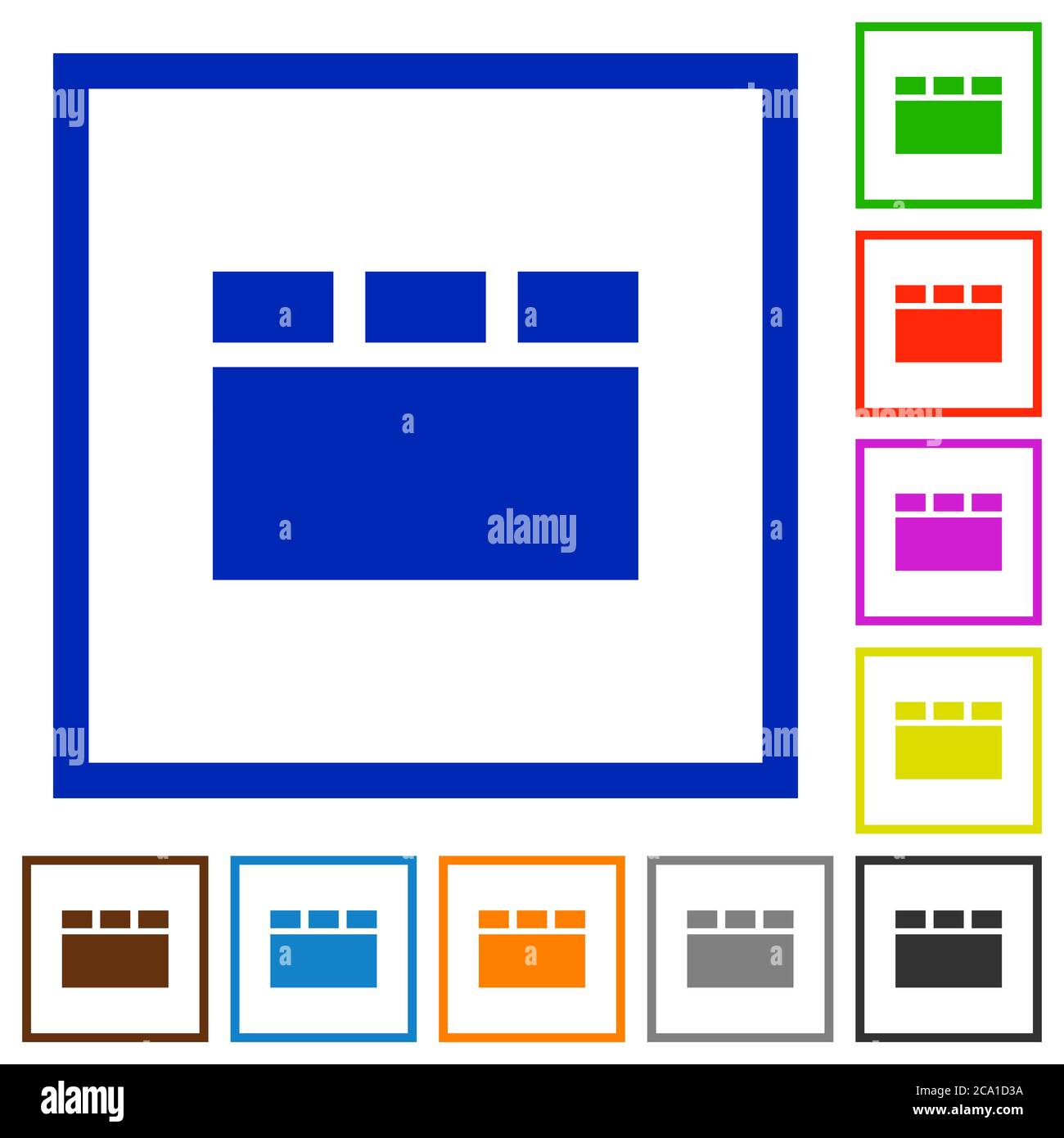 Horizontal tabbed layout flat color icons in square frames on white ...
