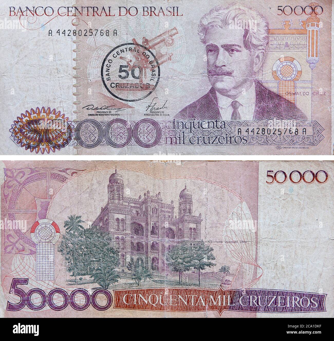 brazilian antiques bill with oswaldo cruz portrait, cientist. used in ...