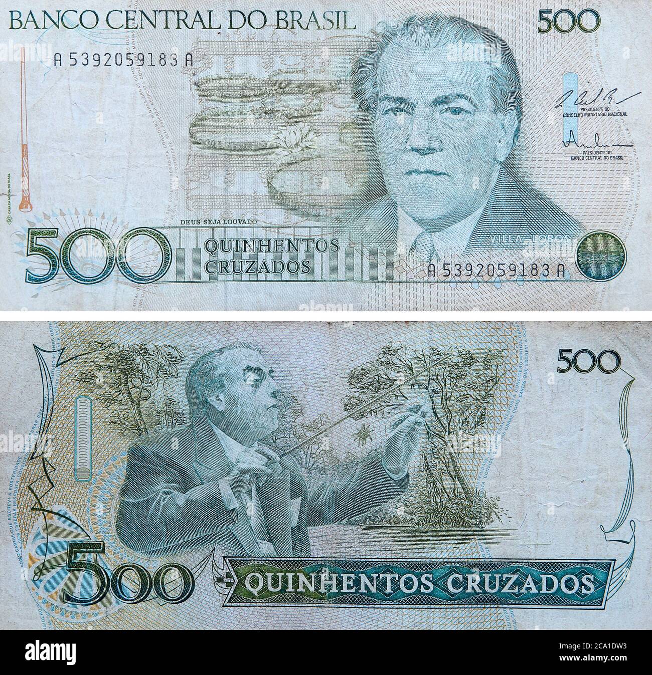 brazilian antiques bill with villa lobos portrait, composer. used in ...