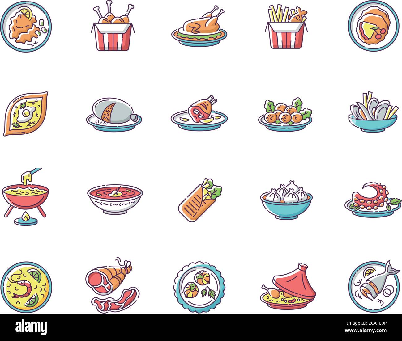 Best national dish RGB color icons set. Traditional meal for tourist ...