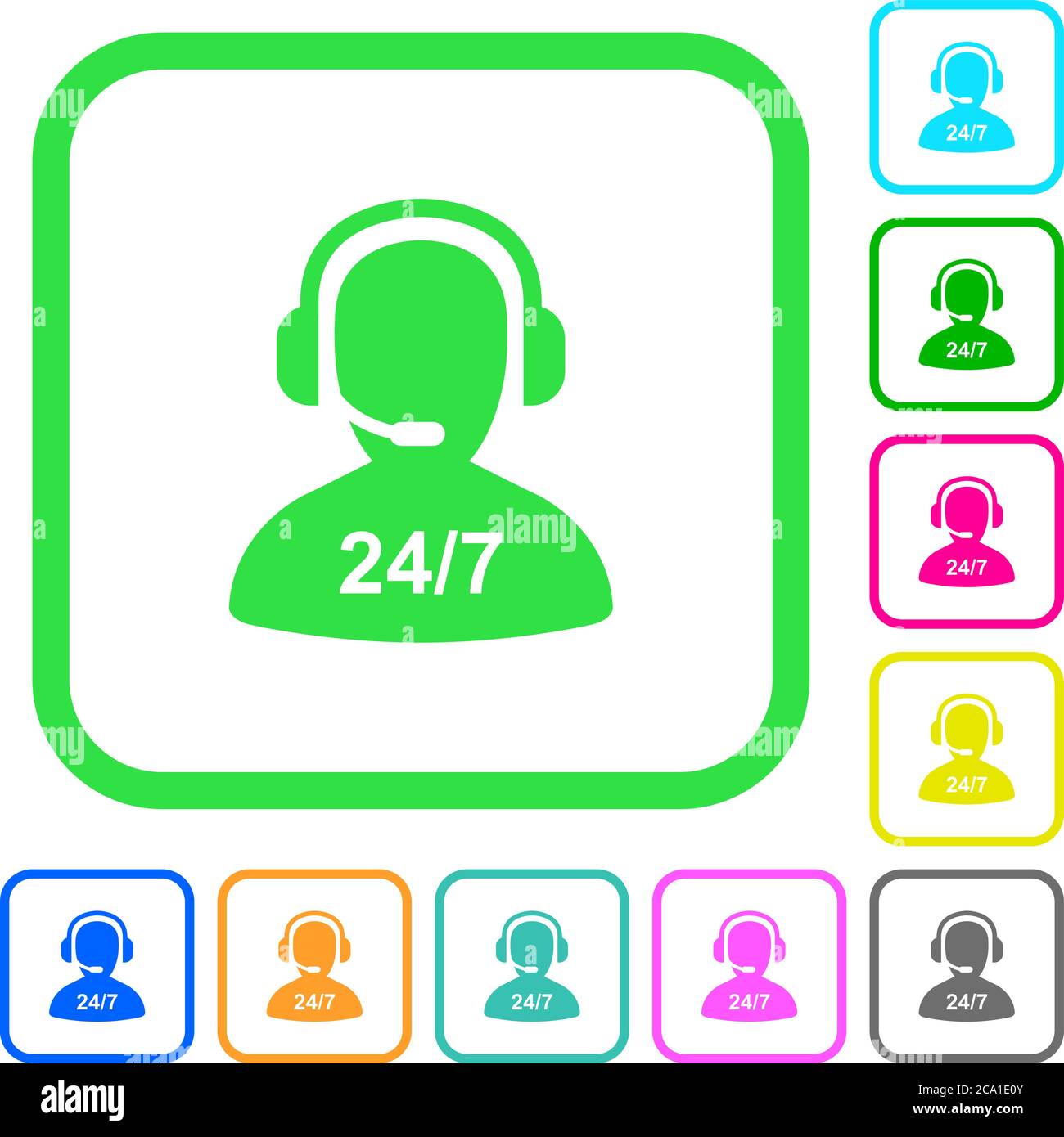 24 hours operator service vivid colored flat icons in curved borders on ...
