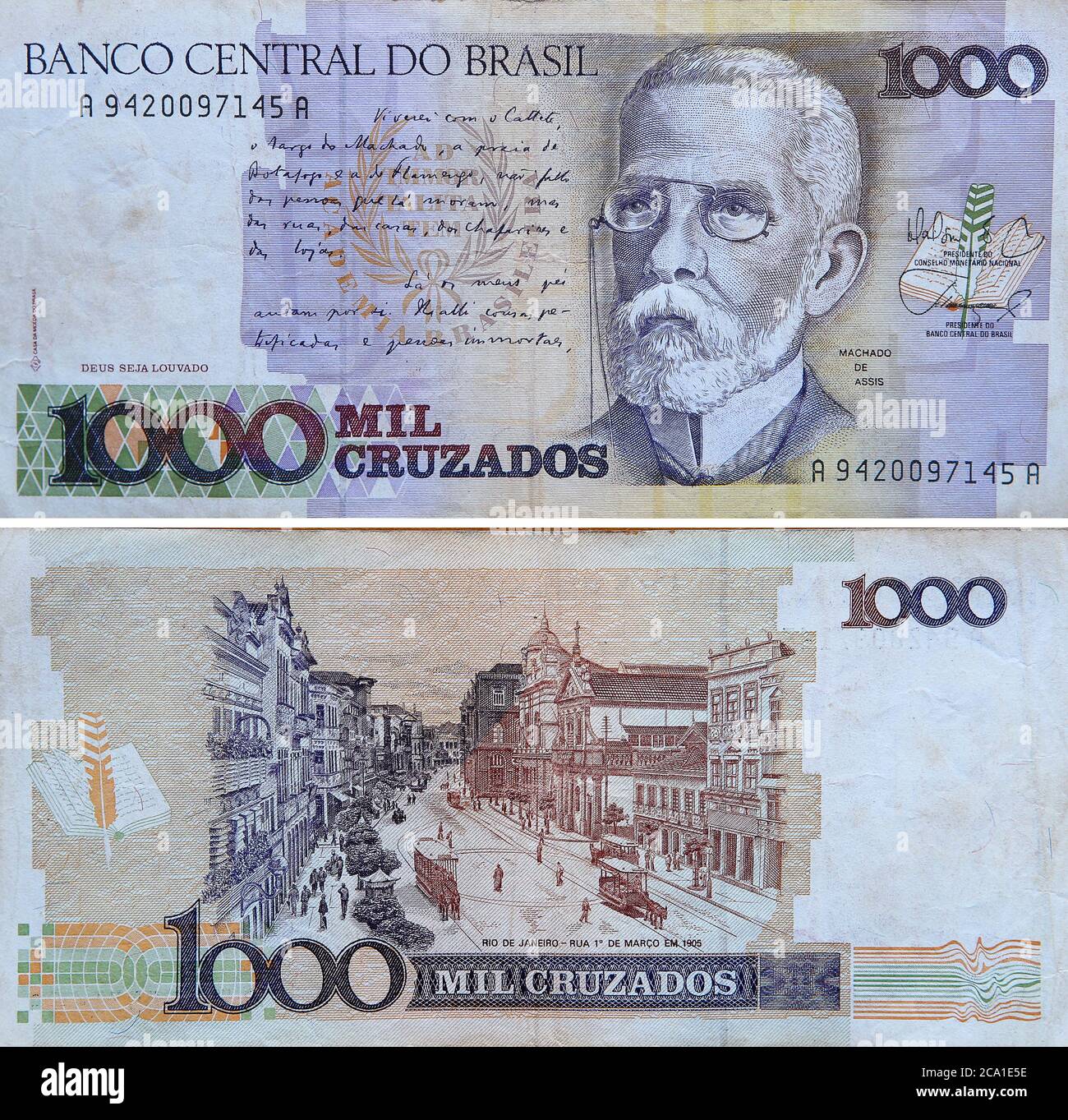brazilian antiques bill with machado de assis portrait, writer. used in ...