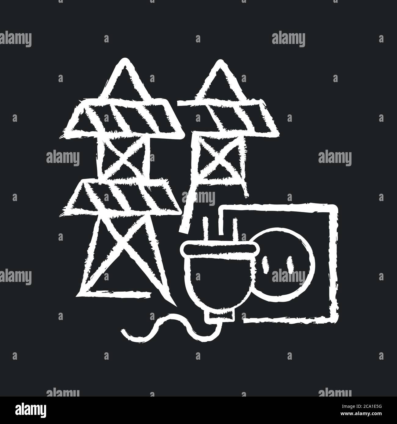 Electric power station chalk white icon on black background. Energy ...
