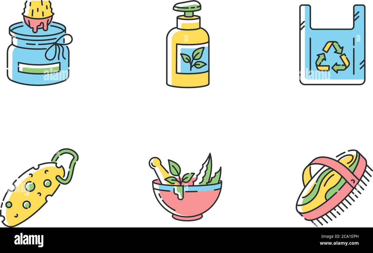 Eco friendly products RGB color icons set. Sustainable lifestyle, zero ...