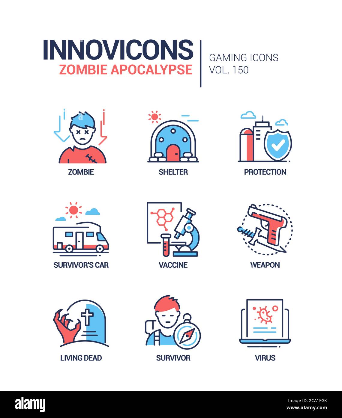 Zombie apocalypse - modern line design style icons set Stock Vector ...