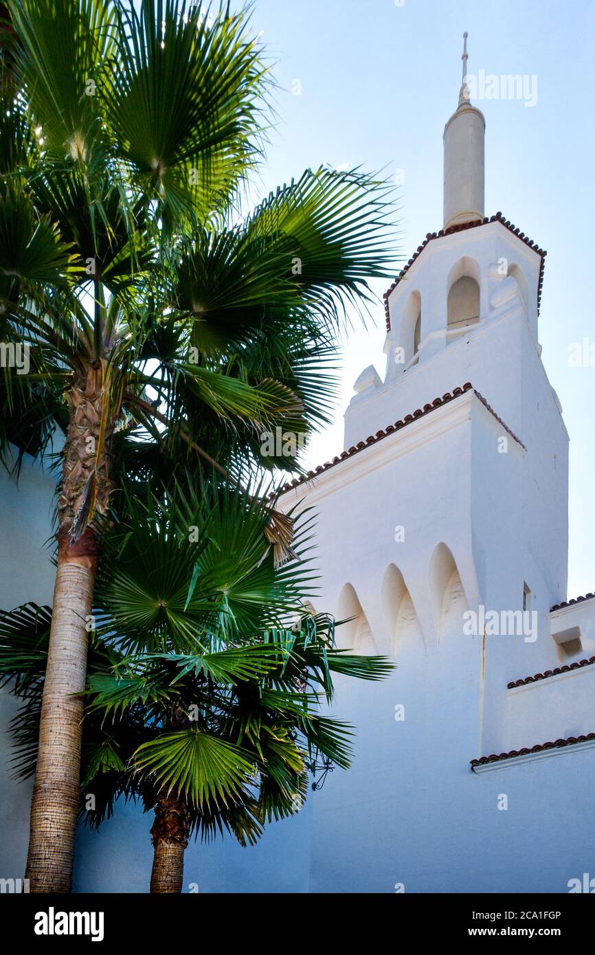 Palm trees lift an upward view of the cupola and Spire in Spanish ...