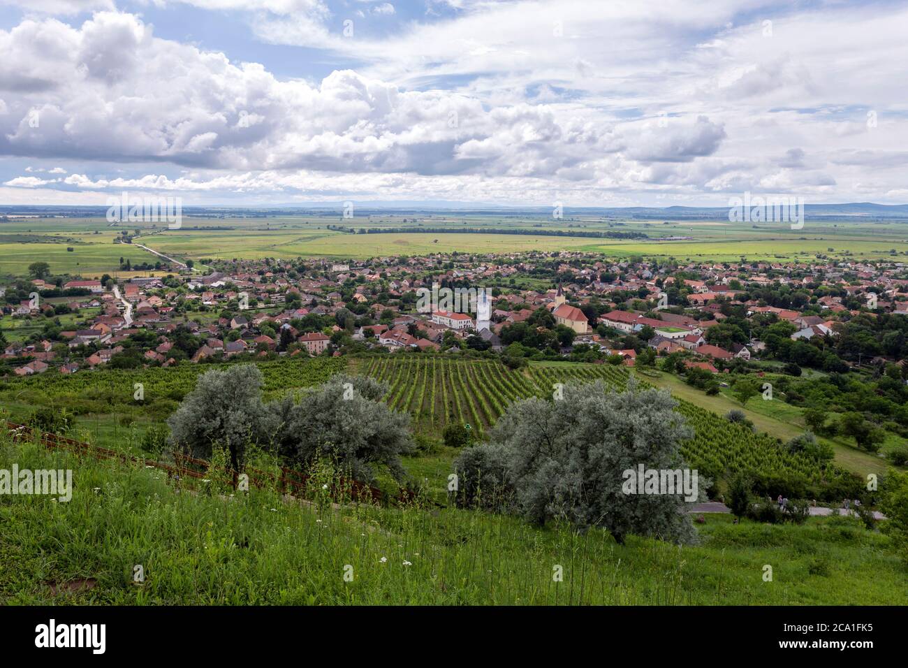 View of the village Tarcal from the Blessing Christ Statue in Hungary ...