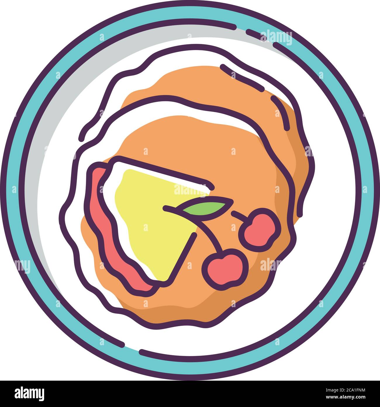 Crepe RGB color icon. Thin french pancakes. Fried dessert with cherry ...