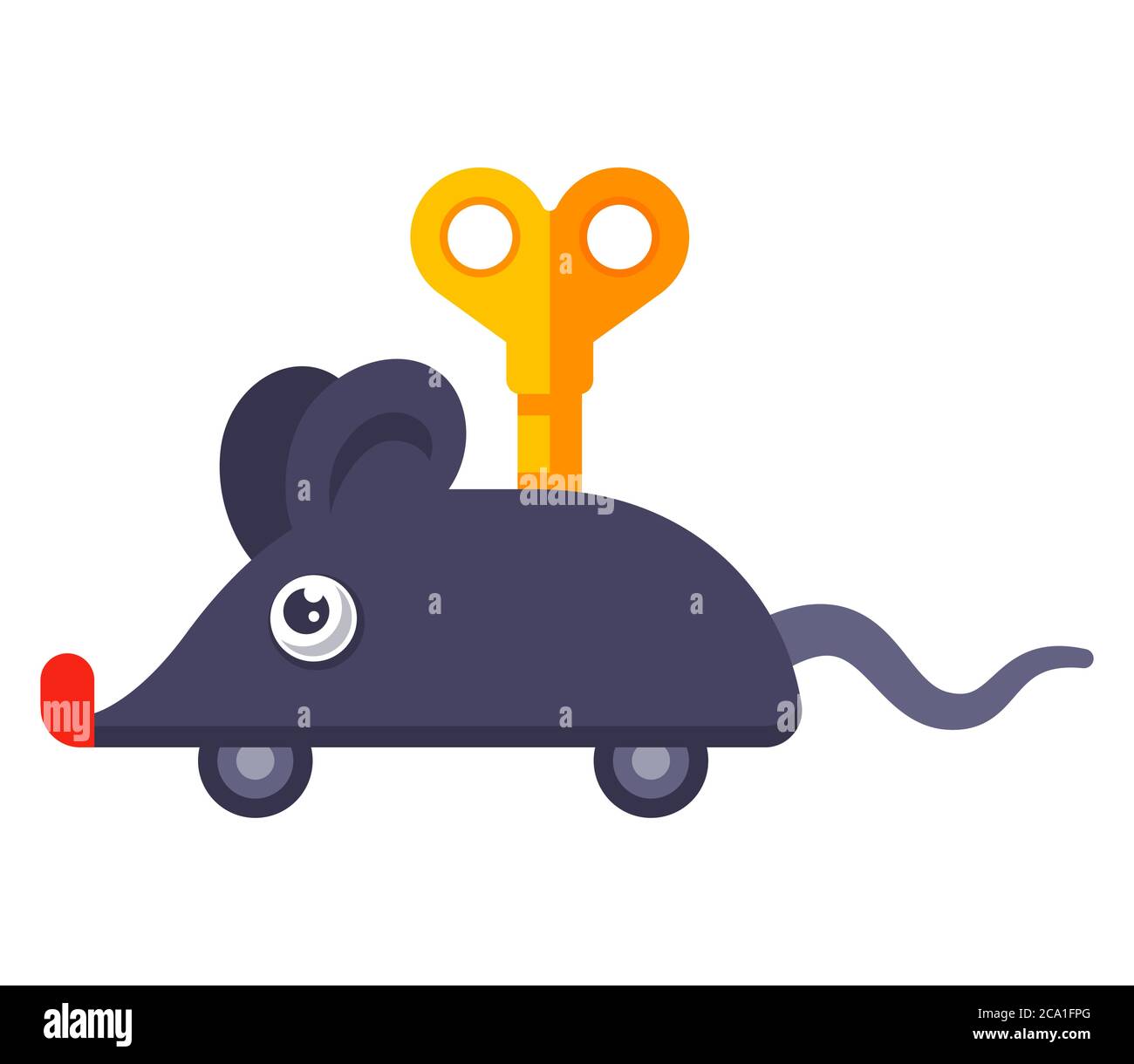 A clockwork gray mouse with a key on its back. Flat character vector ...