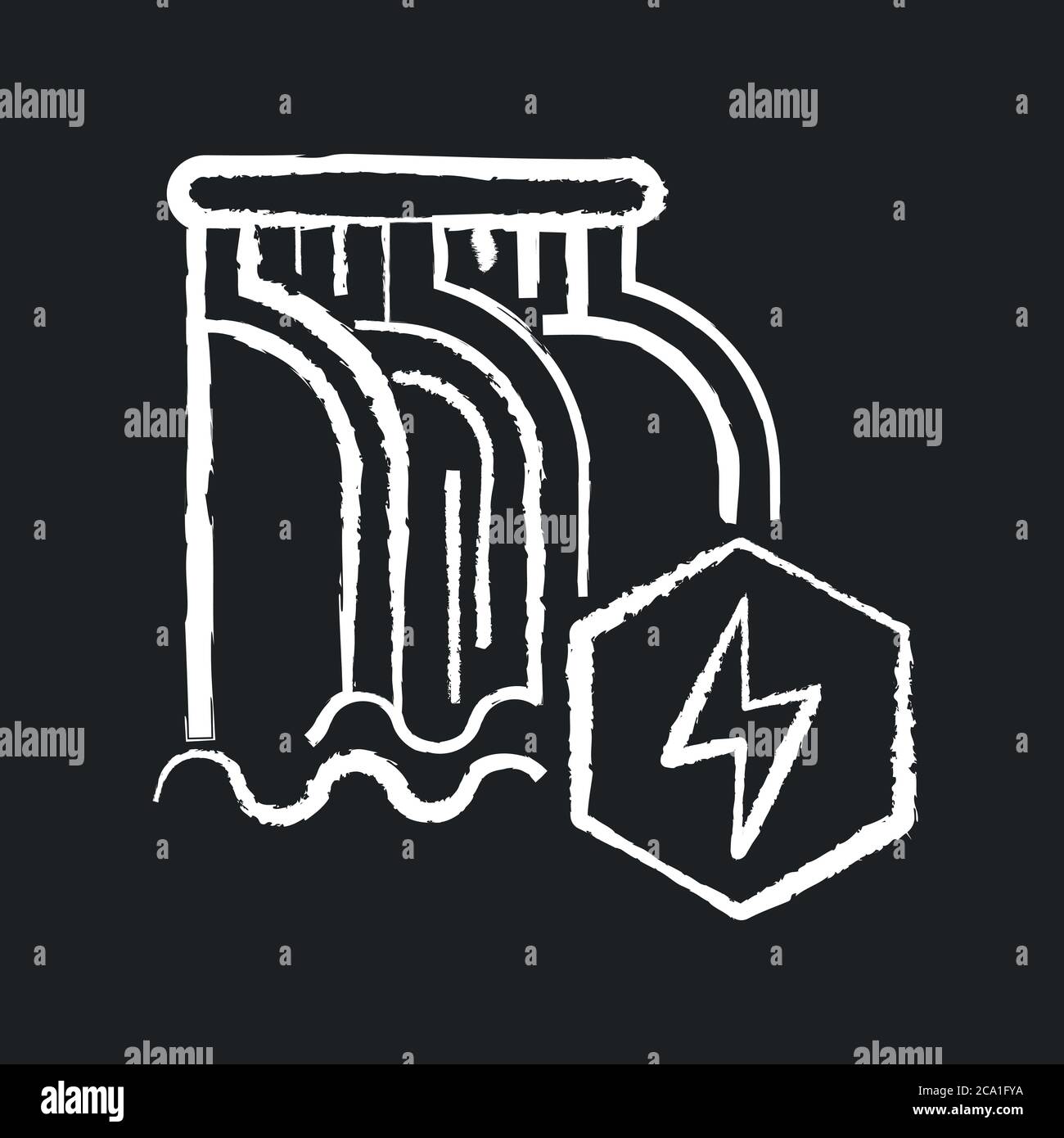 Hydroelectric power station chalk white icon on black background ...