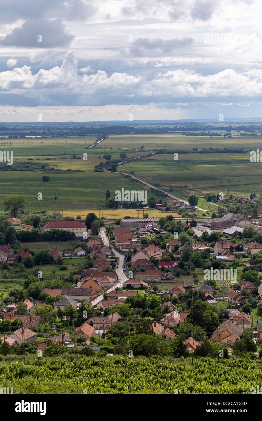 View of the village Tarcal from the Blessing Christ Statue in Hungary ...