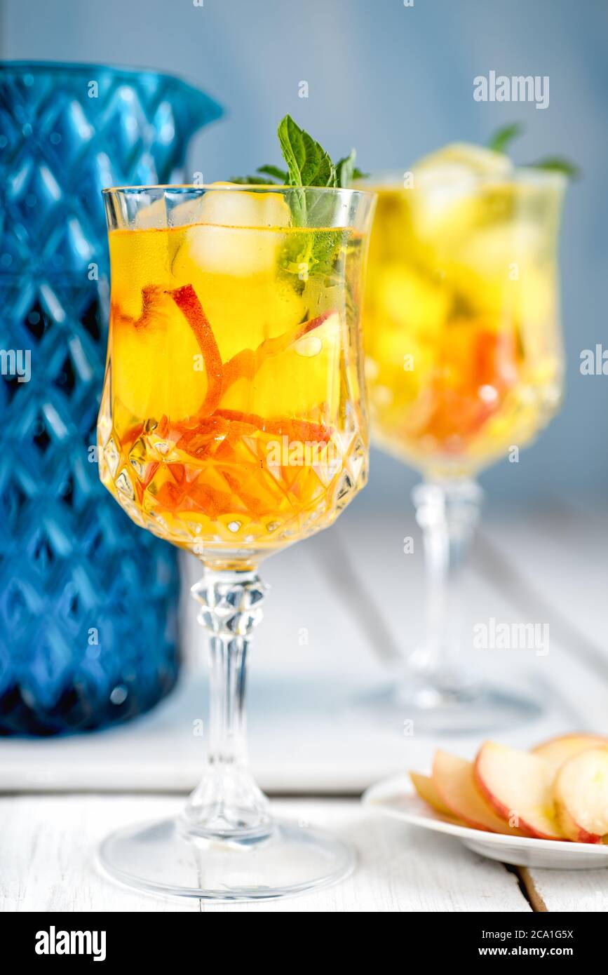 Cold Peach refreshing summer juice Stock Photo - Alamy