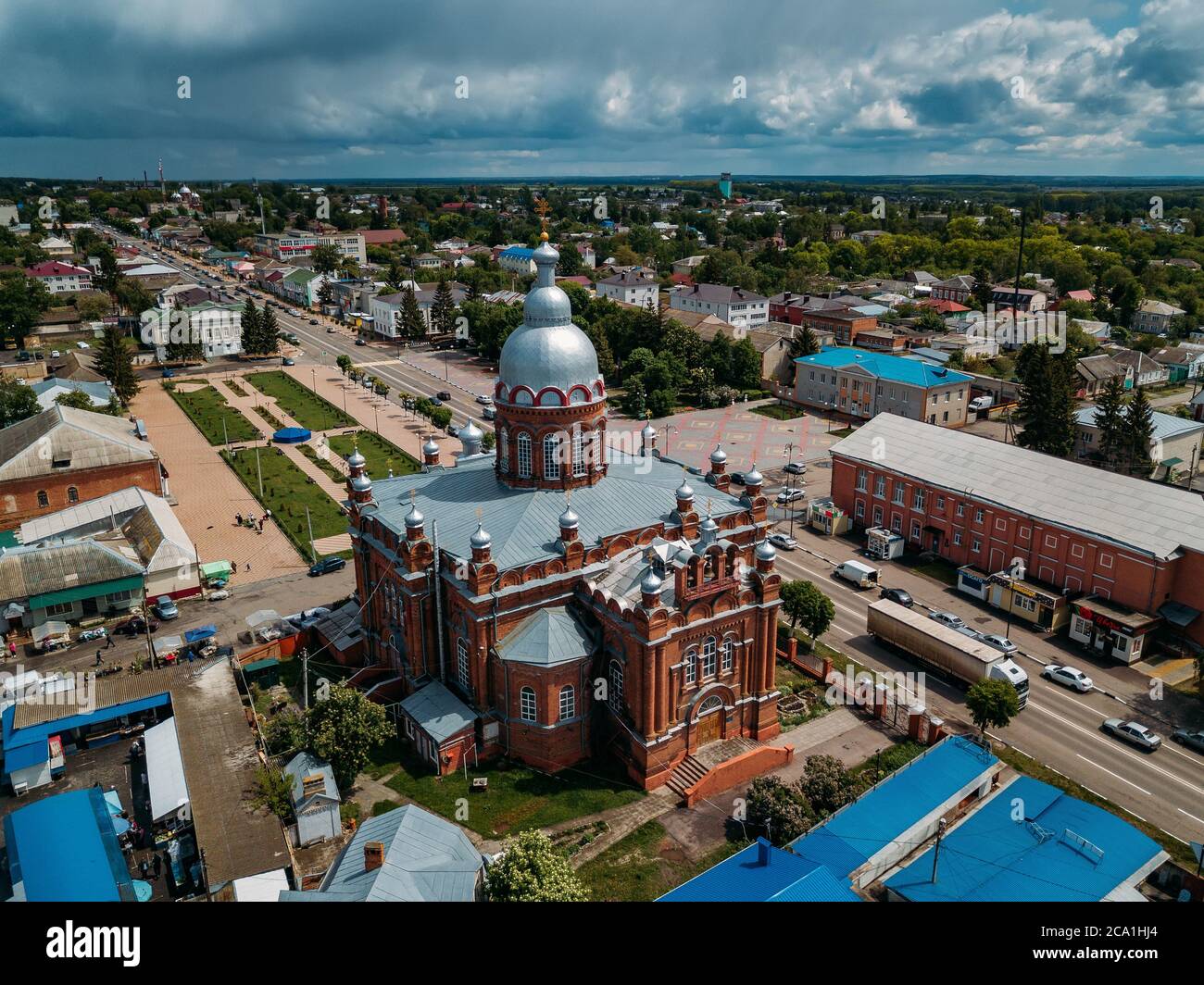 City of Oboyan, Kursk region, aerial view of Trinity Cathedral Stock ...