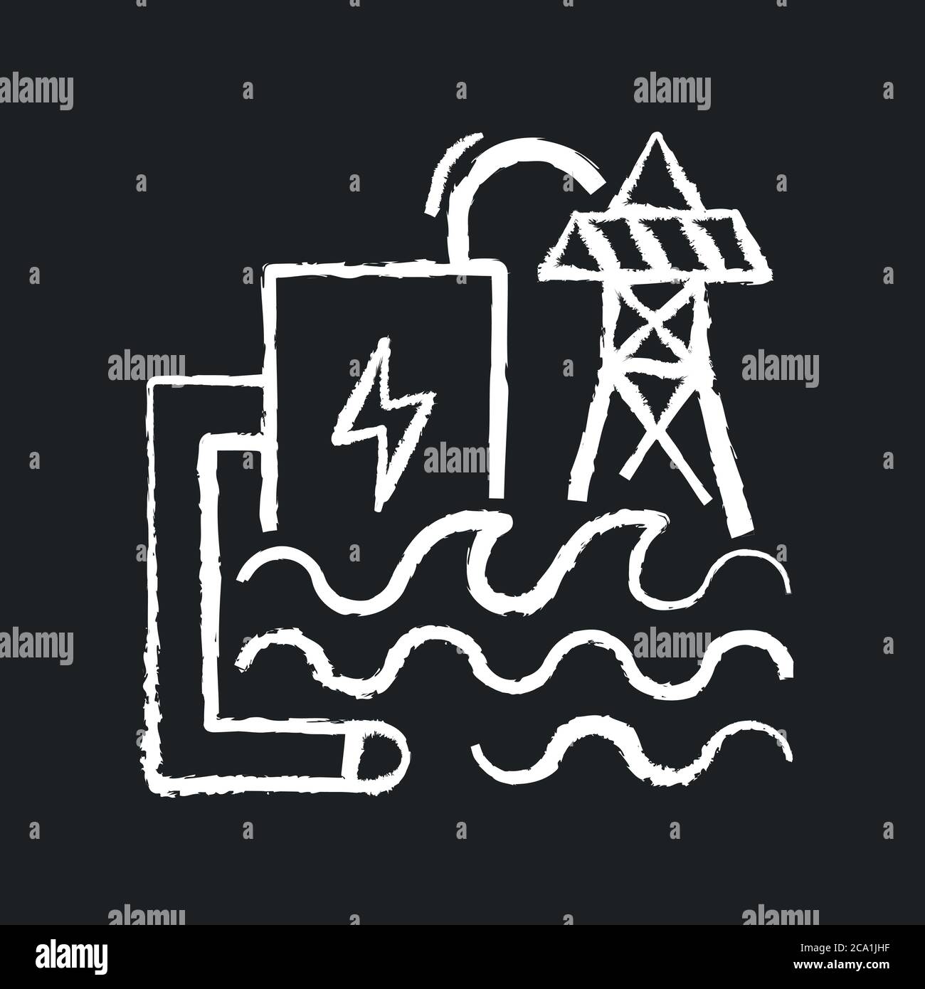 Wave energy chalk white icon on black background. Ecologically safe ...