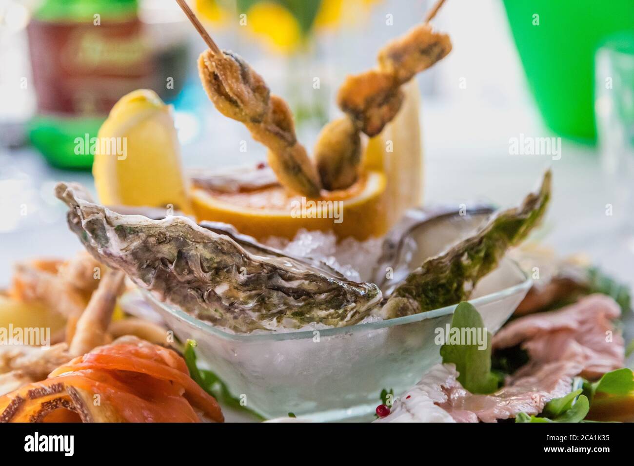 cold fish appetizers in Italian restaurant Stock Photo - Alamy