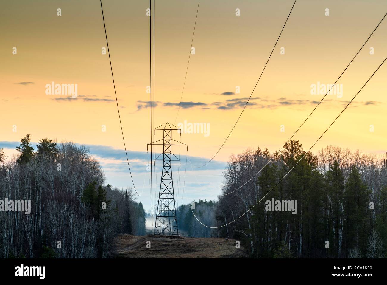 Power lines through the boreal forest, Timmins, Ontario, Canada Stock ...