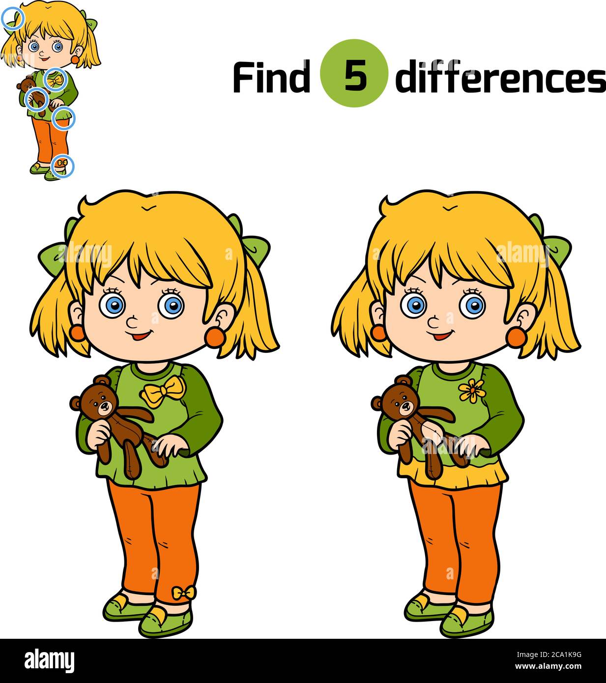 Find differences, education game for children, Girl Stock Vector Image ...