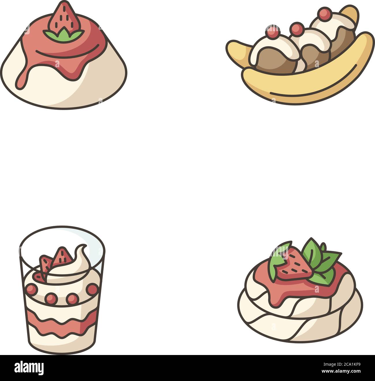 Popular sweets RGB color icons set. Italian Panna Cotta. Australian ...