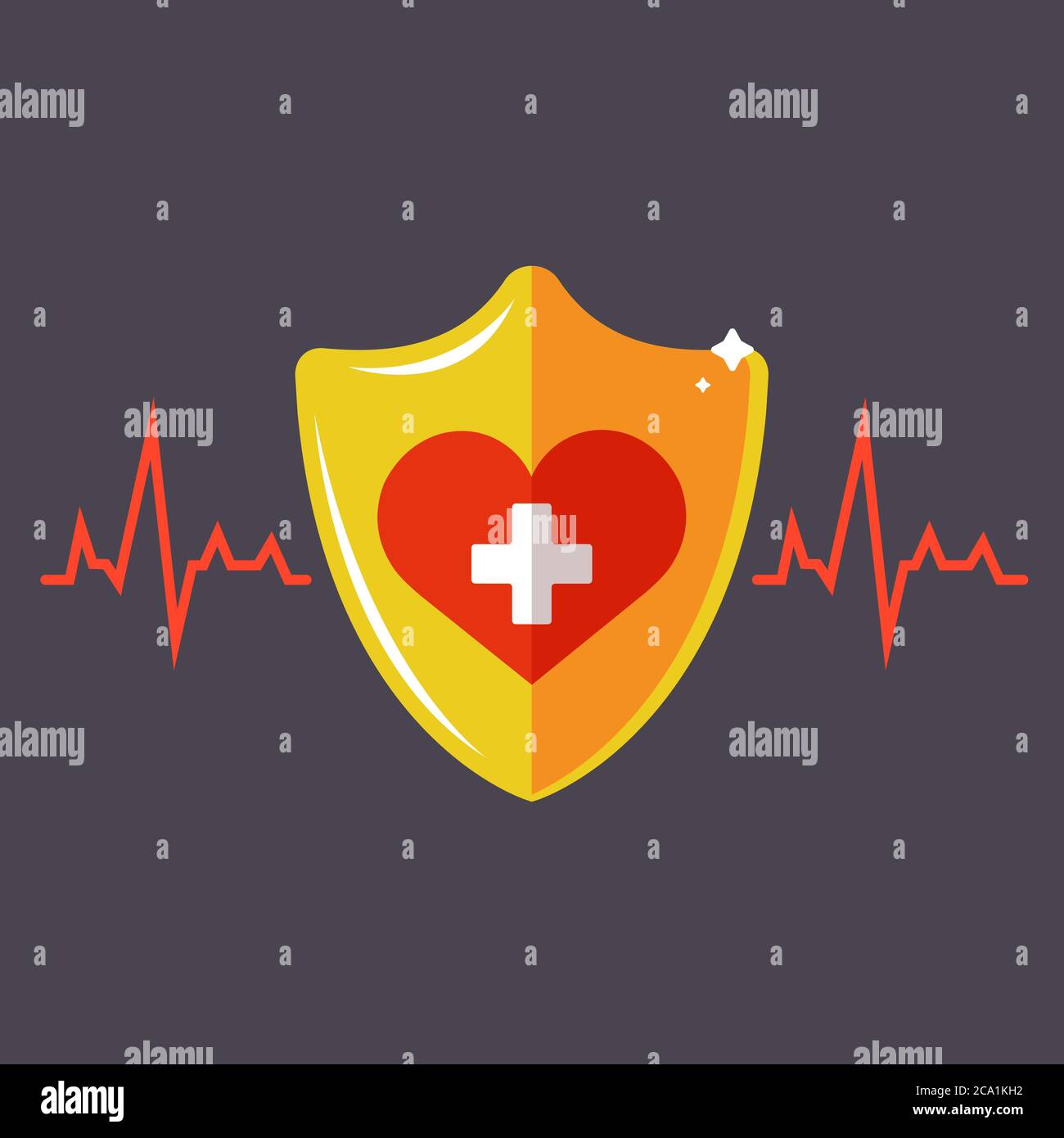 human health insurance. golden shield with a heart. flat vector ...