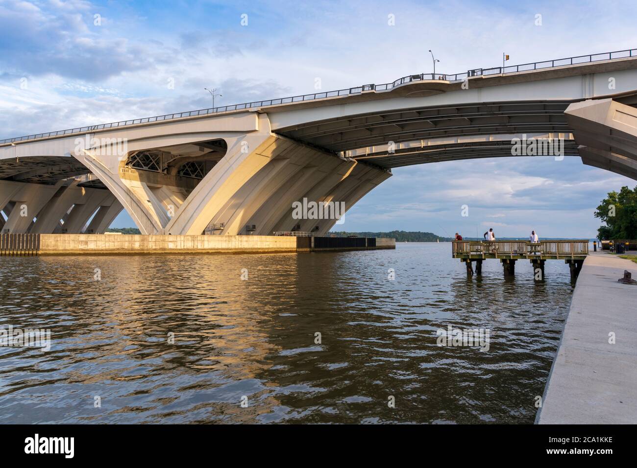 Below the Woodrow Wilson Memorial Bridge, which spans the Potomac River ...