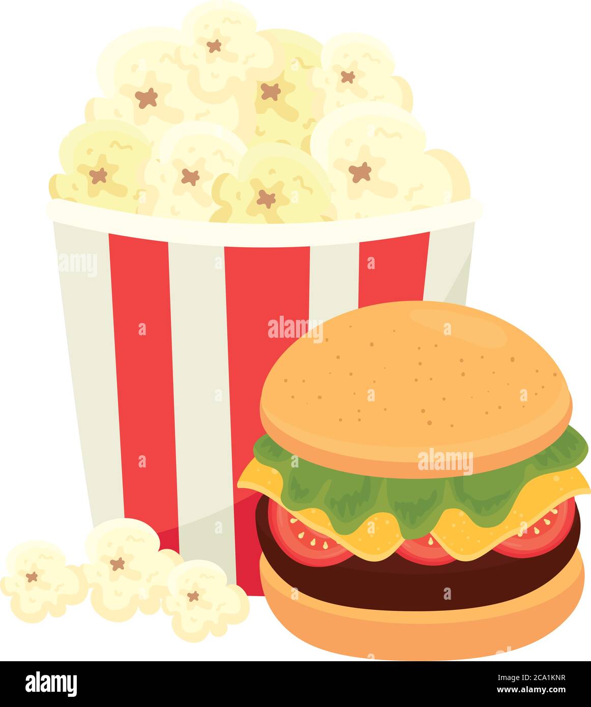 hamburger with popcorn, on white background Stock Vector Image & Art ...