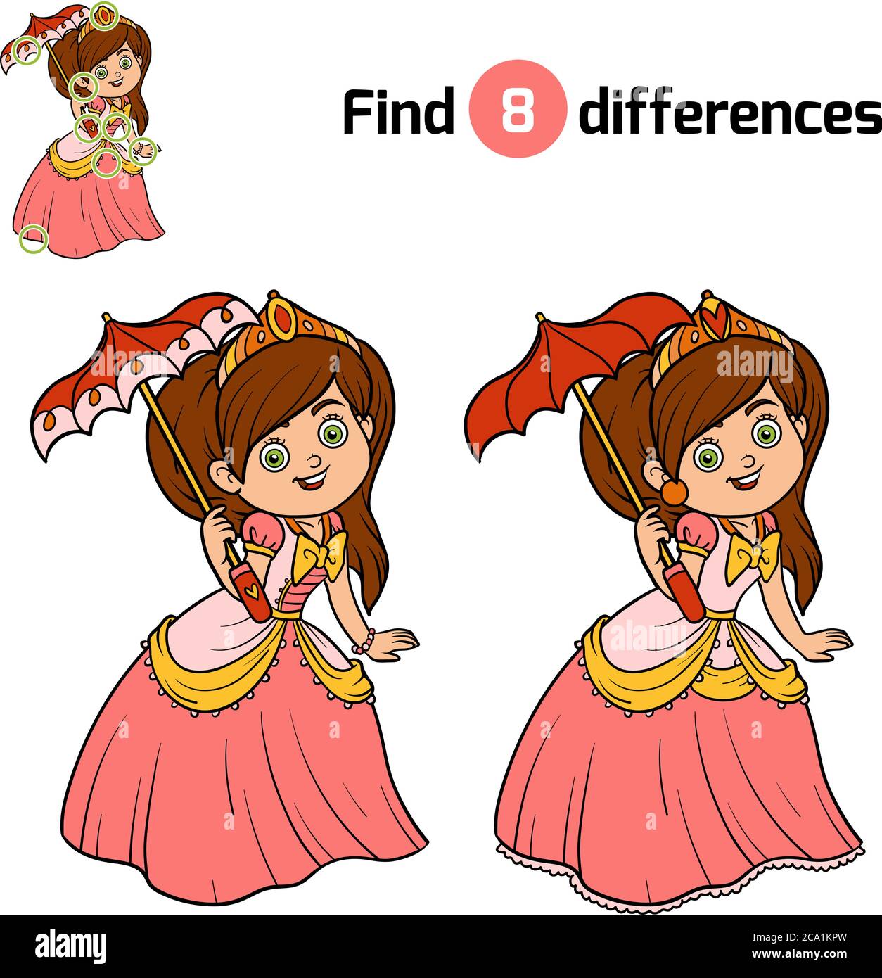 Find differences, education game for children, Princess with umbrella ...
