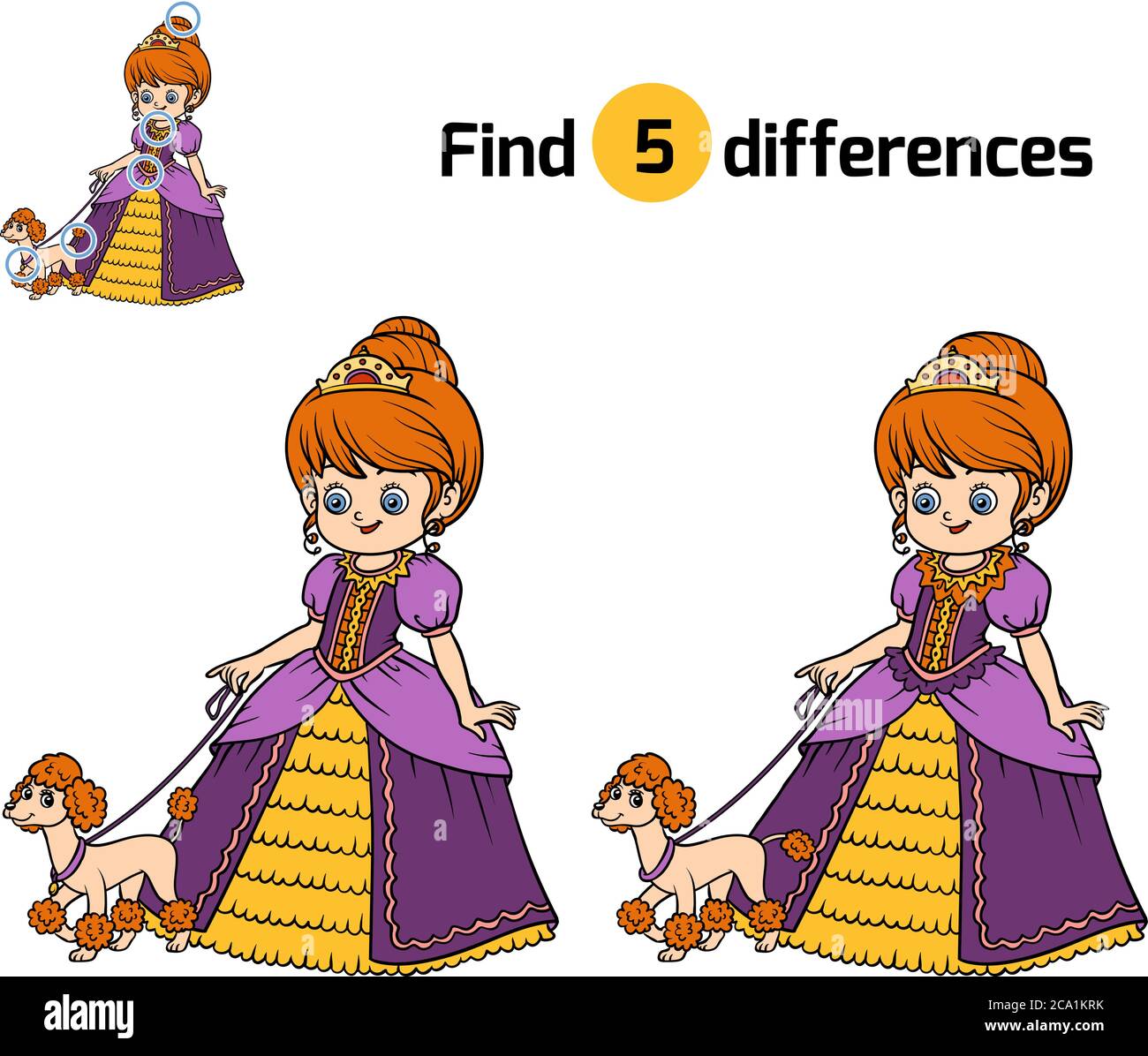 Find differences, education game for children, Princess with dog Stock ...