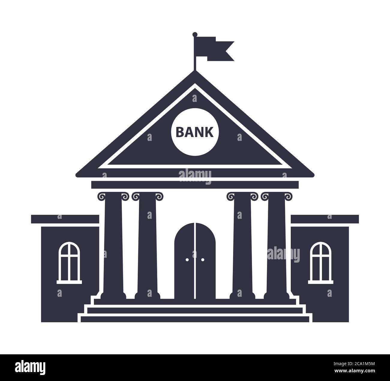flat black bank building icon on white background. vector illustration ...