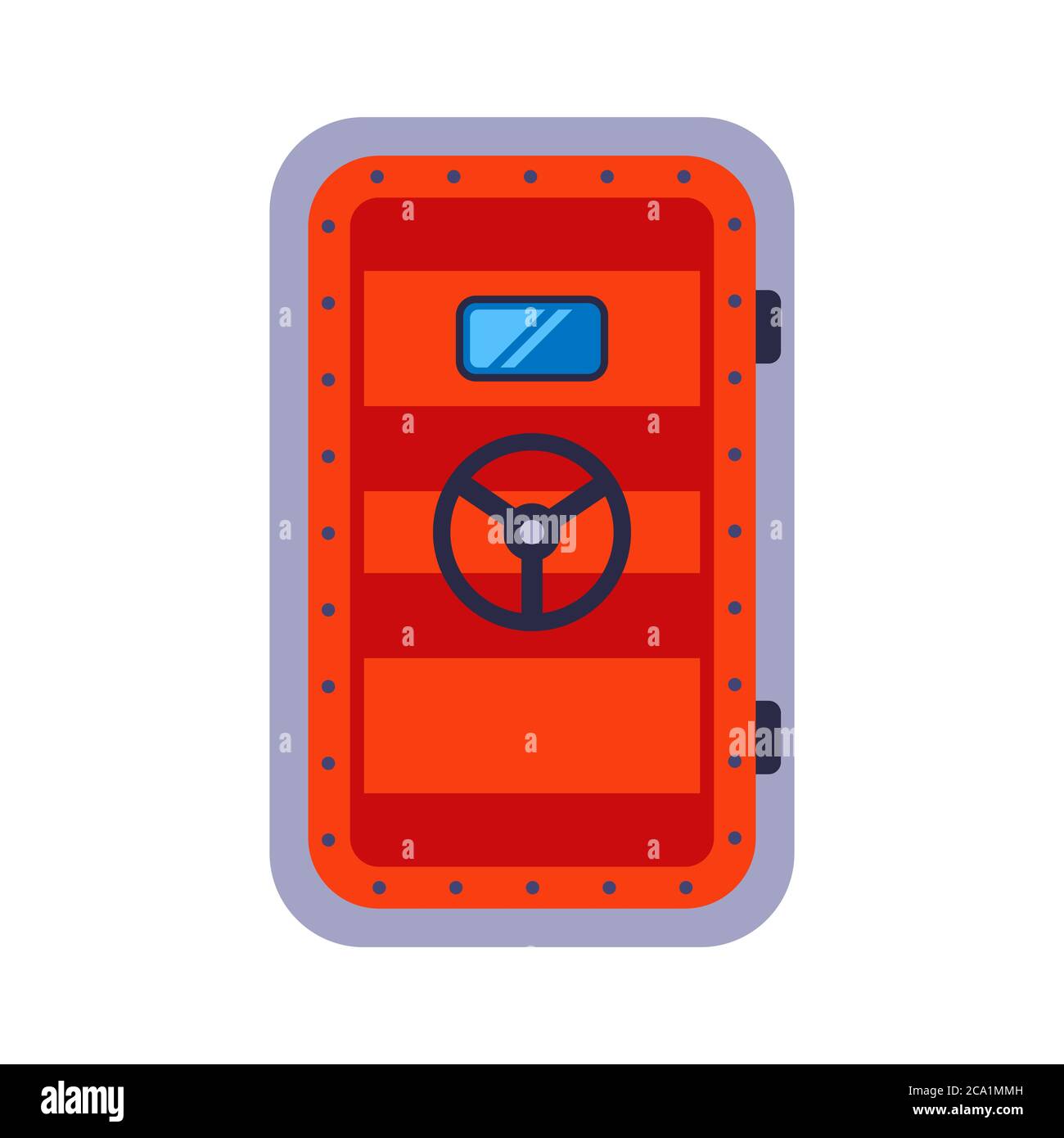 heavy red bunker door. hide in a bomb shelter. flat vector illustration ...