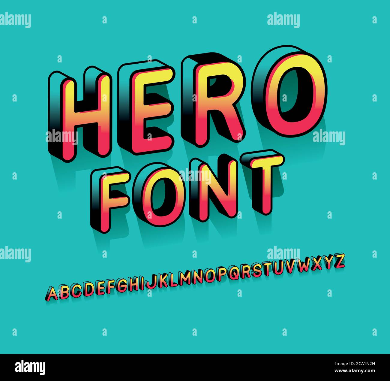 hero font and alphabet design, typography retro and comic theme Vector ...